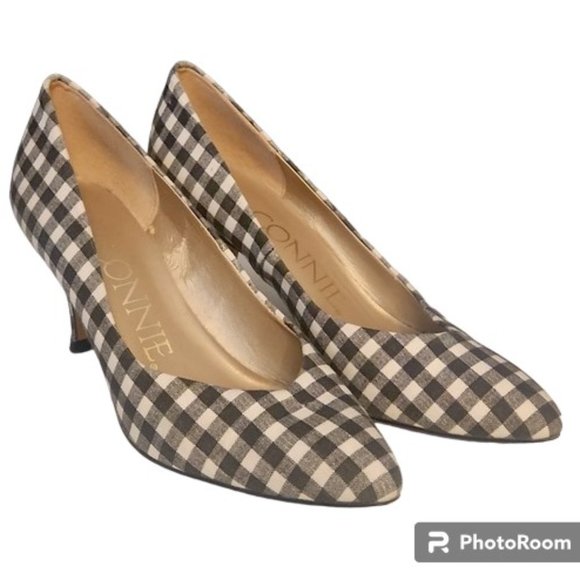 Connie | Shoes | Vintage Connie Black And White Plaid Canvas Pumps Size ...